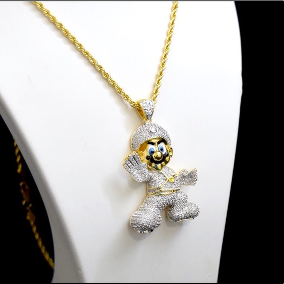 Accessories | Gold Finish Lab Diamond Custom Mario Charm Chain | Poshmark